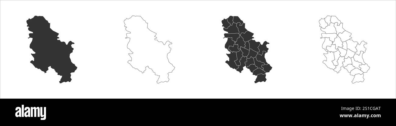 Serbia set of three maps - solid map, outline map and map highlighting administrative divisions ...