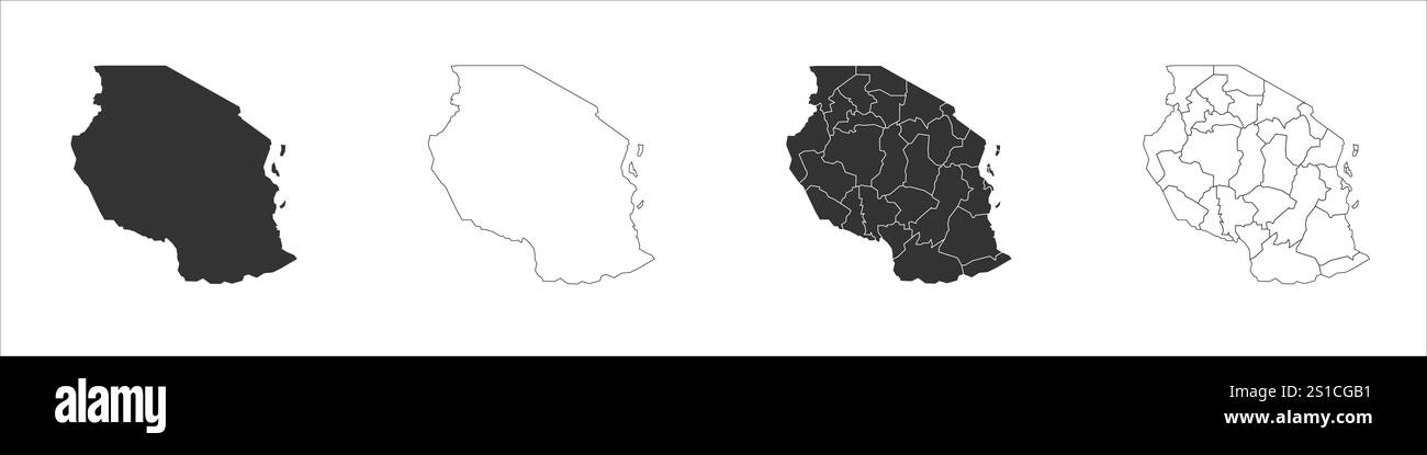 Tanzania set of three maps - solid map, outline map and map ...
