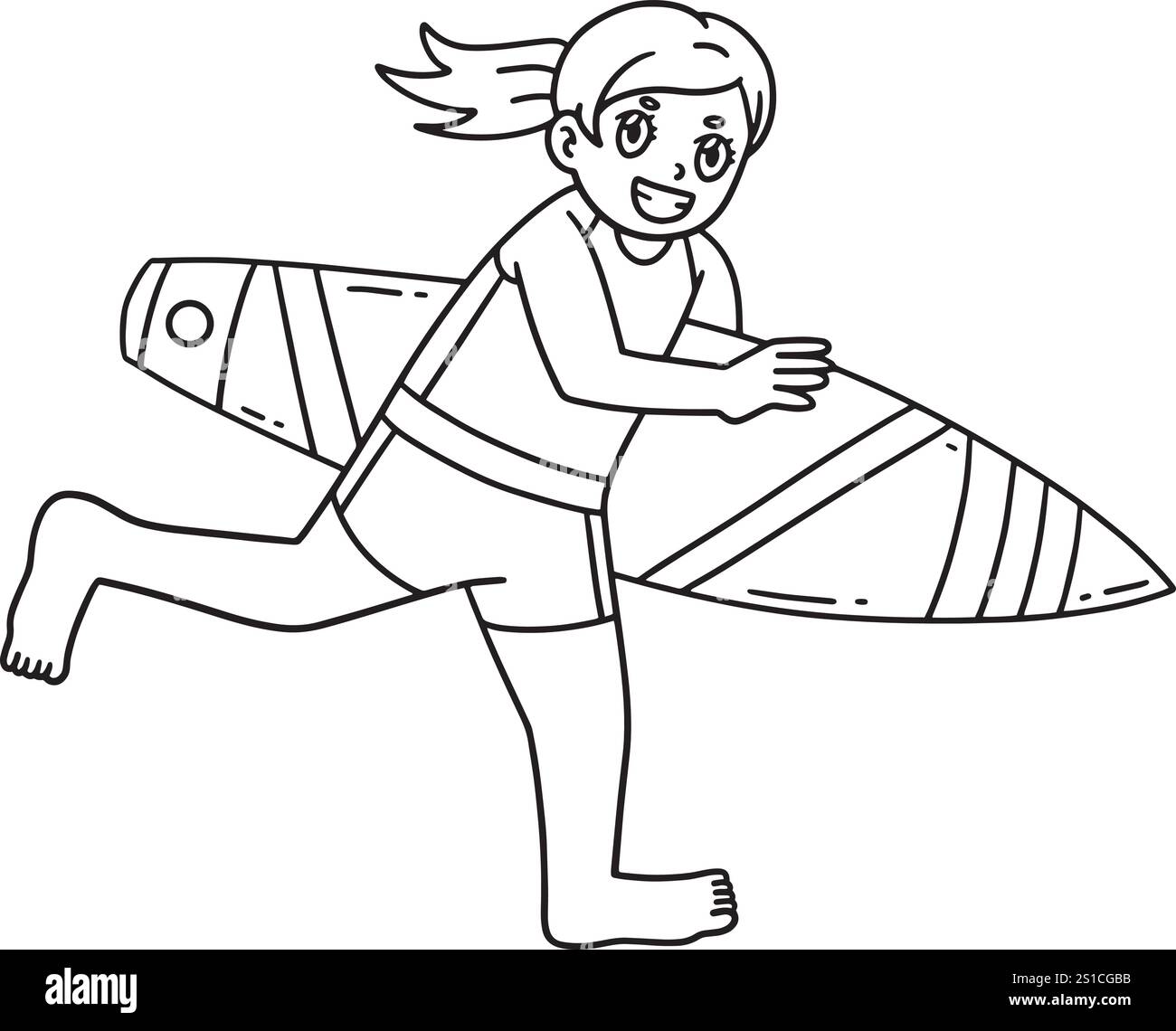 Surfing Girl with a Surfboard Isolated Coloring Stock Vector Image ...