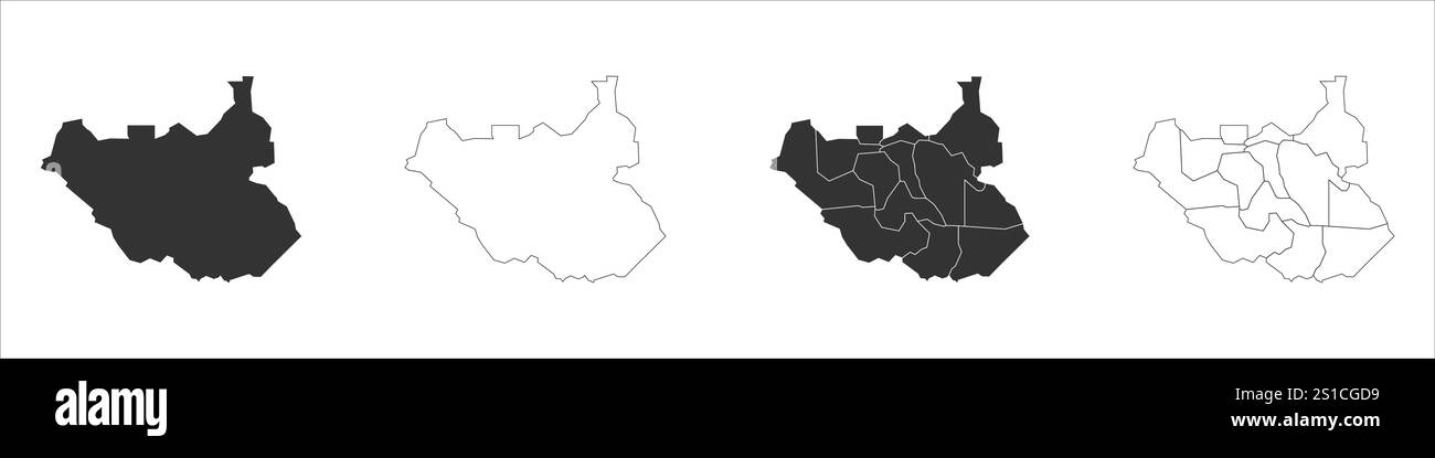 South Sudan set of three maps - solid map, outline map and map ...