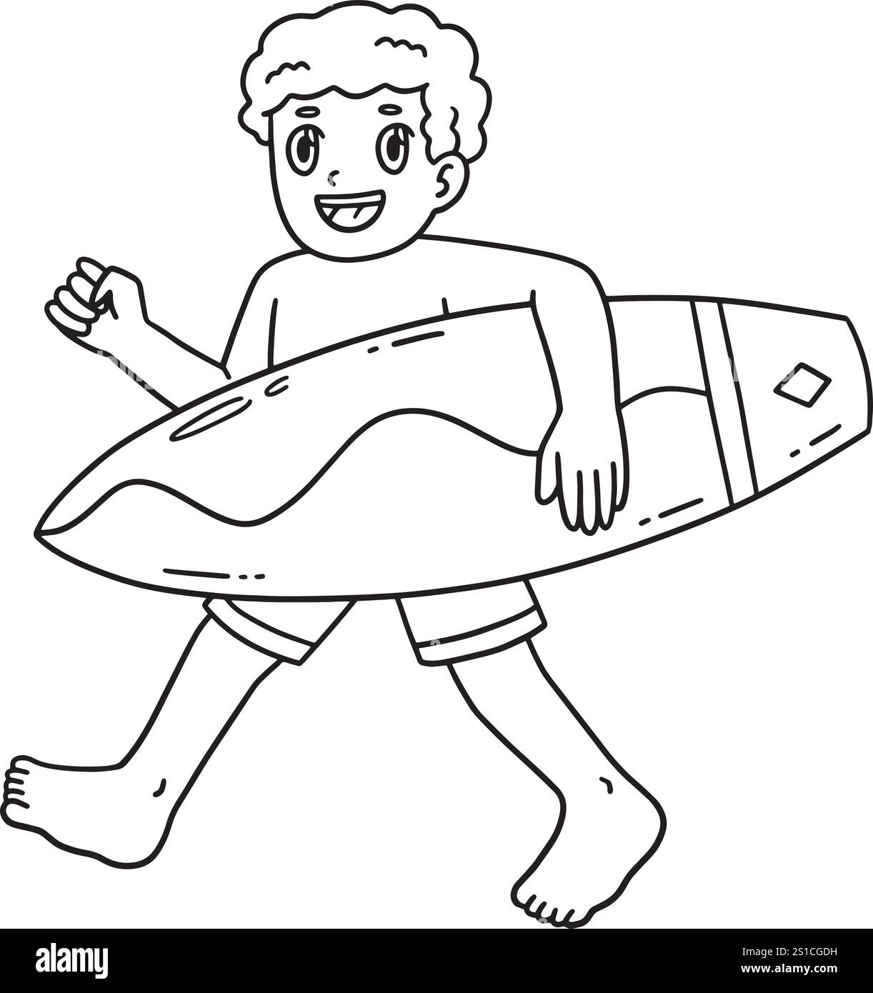 Surfing Boy Carrying a Surfboard Isolated Coloring Stock Vector Image ...