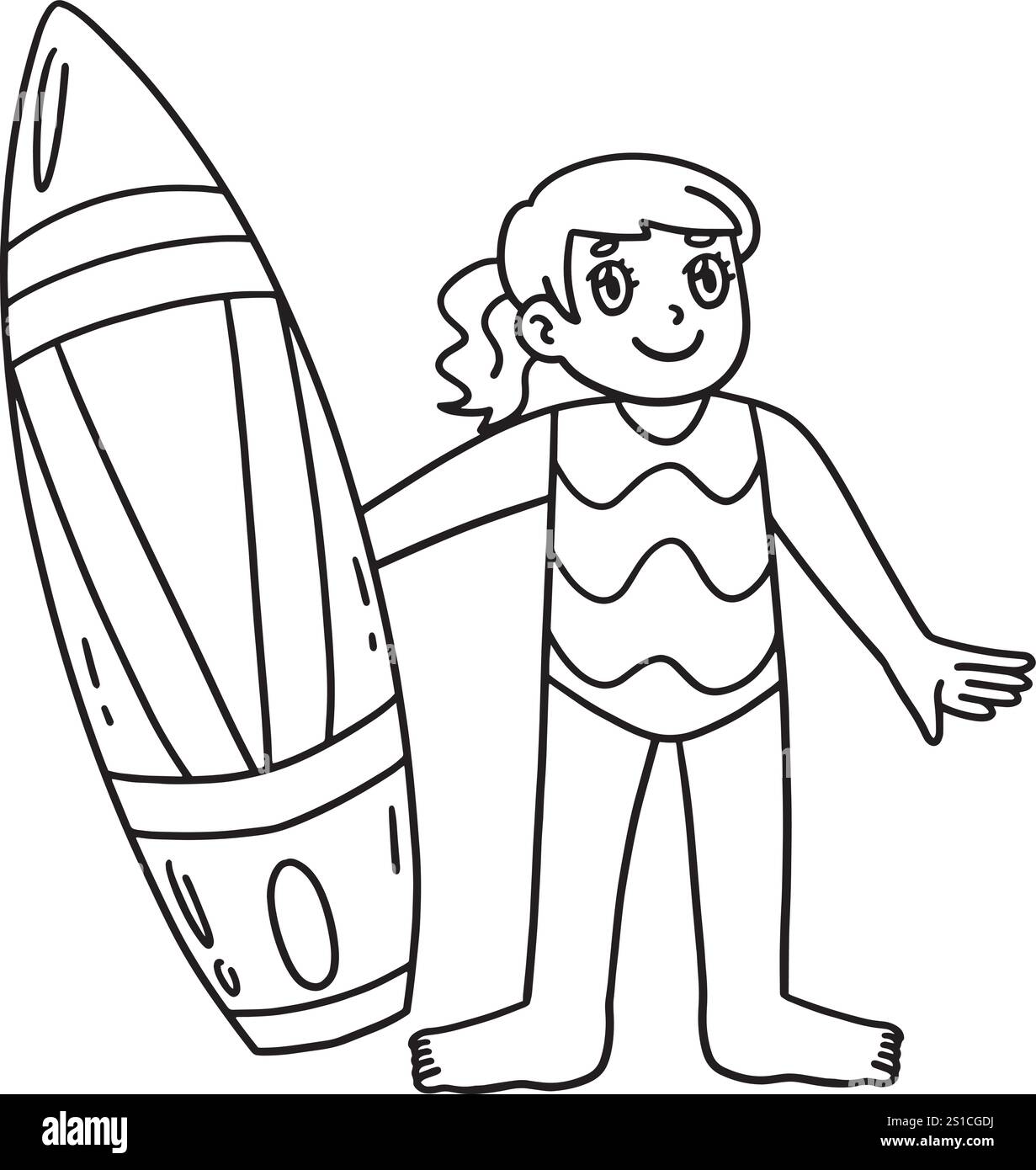 Surfing Girl Surfboard Isolated Coloring Page Stock Vector Image & Art ...