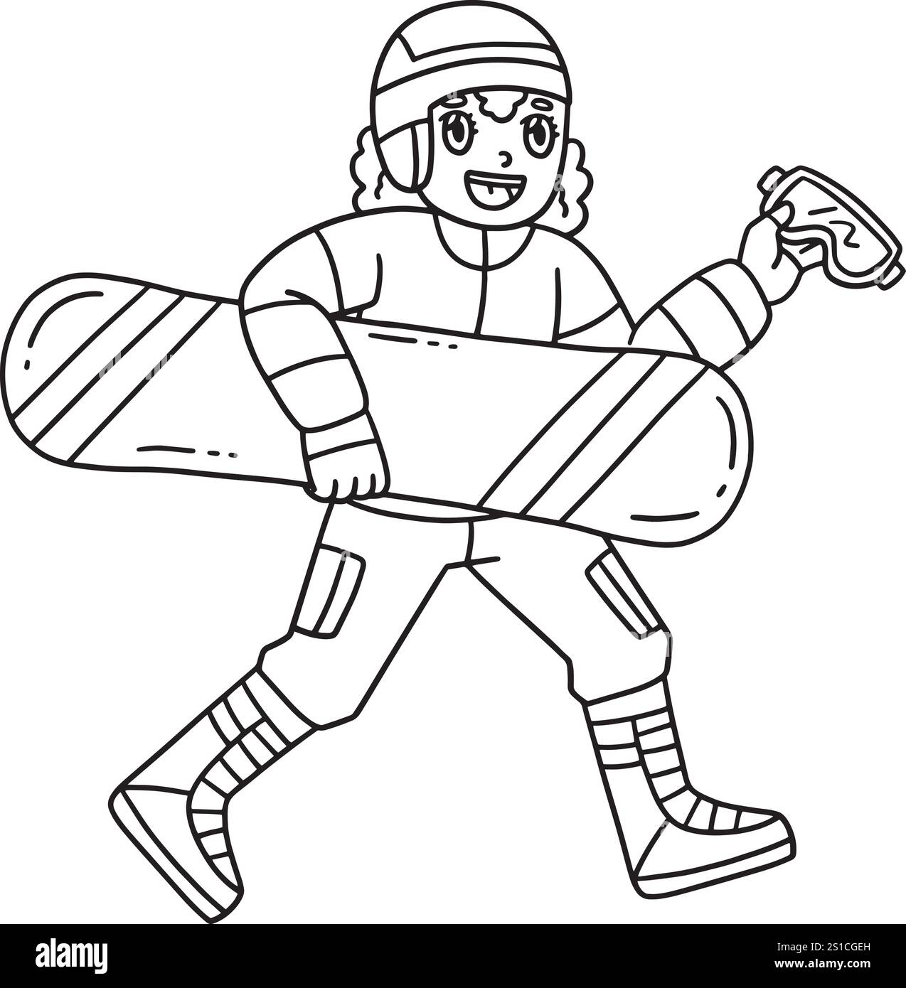 Snowboarding Girl with Equipment Isolated Coloring Stock Vector Image ...