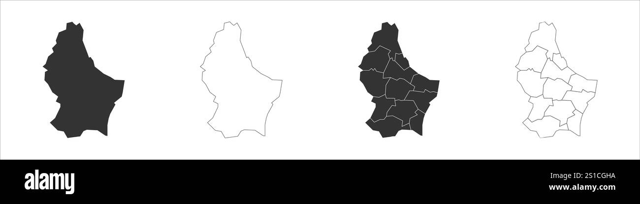 Luxembourg set of three maps - solid map, outline map and map ...