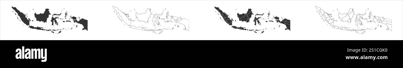 Indonesia set of three maps - solid map, outline map and map ...