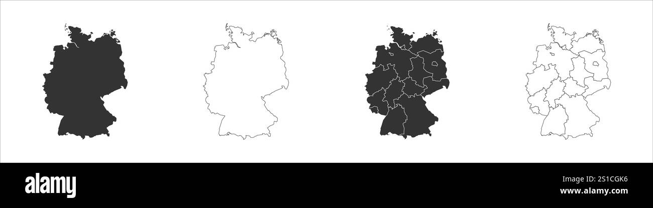 Germany set of three maps - solid map, outline map and map highlighting ...