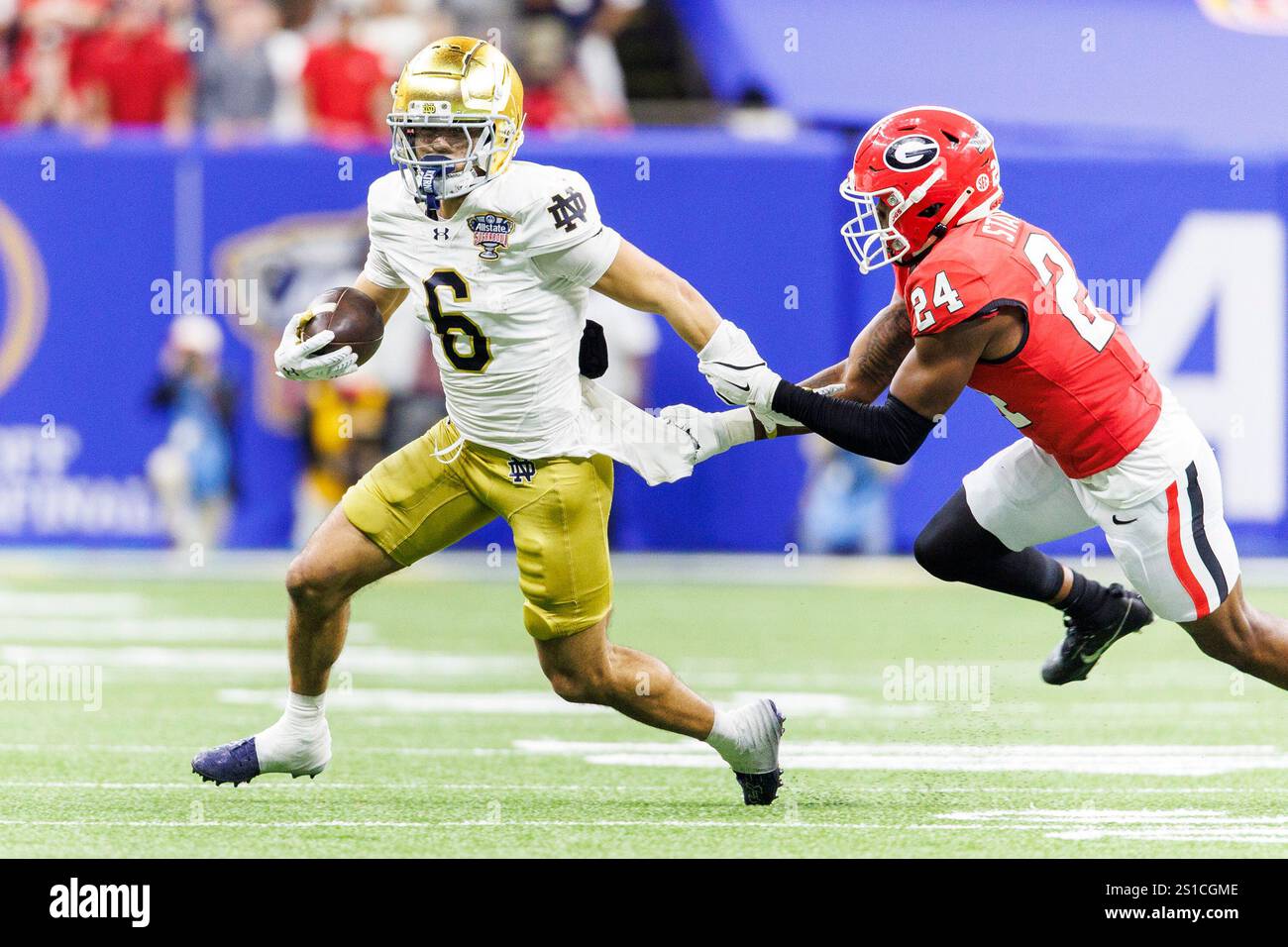 January 02, 2025: Notre Dame wide receiver Jordan Faison (6) runs with the ball as Georgia ...