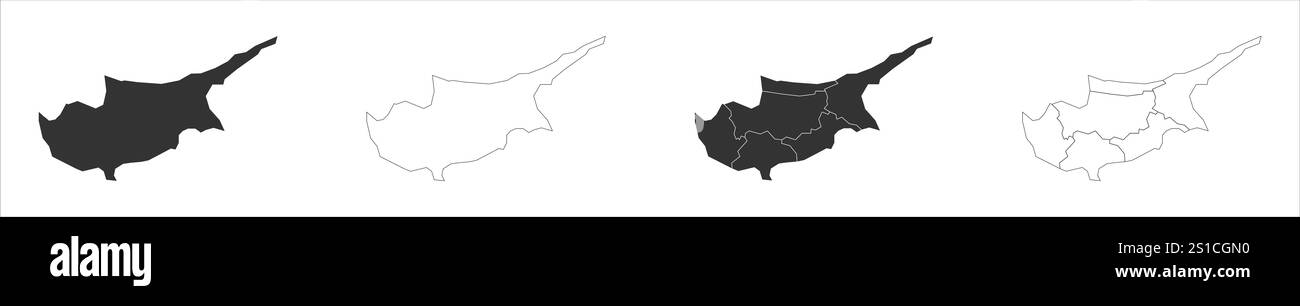 Cyprus set of three maps - solid map, outline map and map highlighting ...