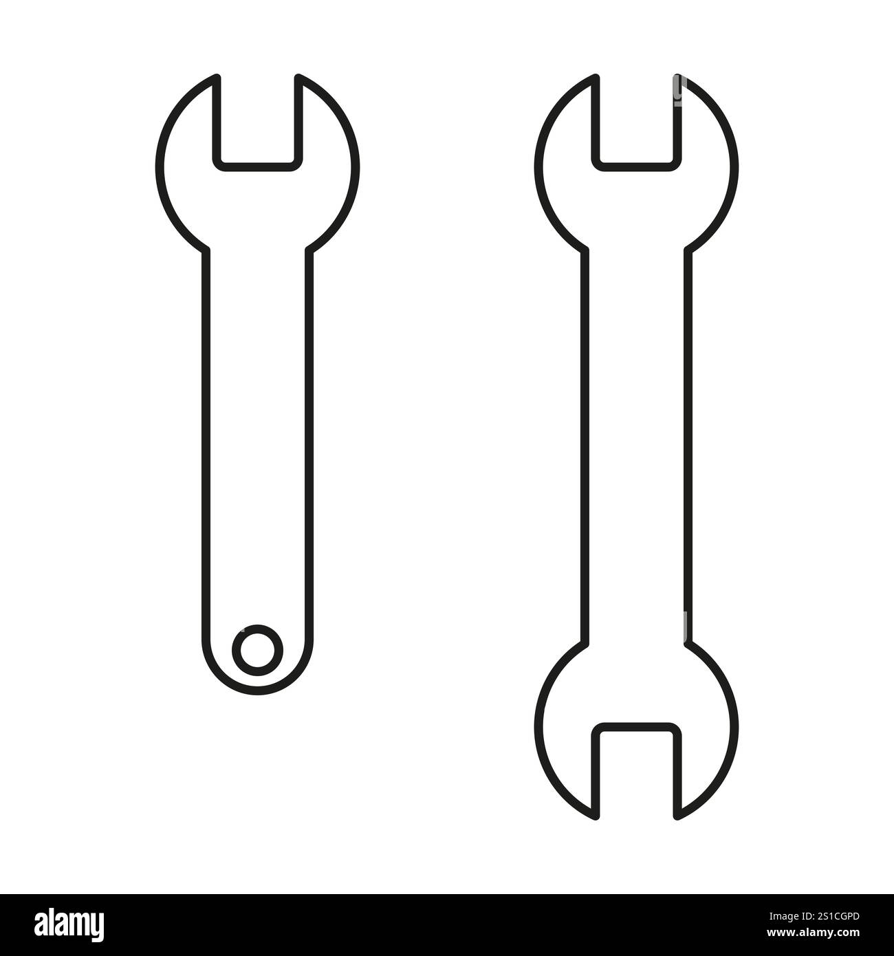 Wrench tool icon. Black outline vector. Simple repair symbol ...