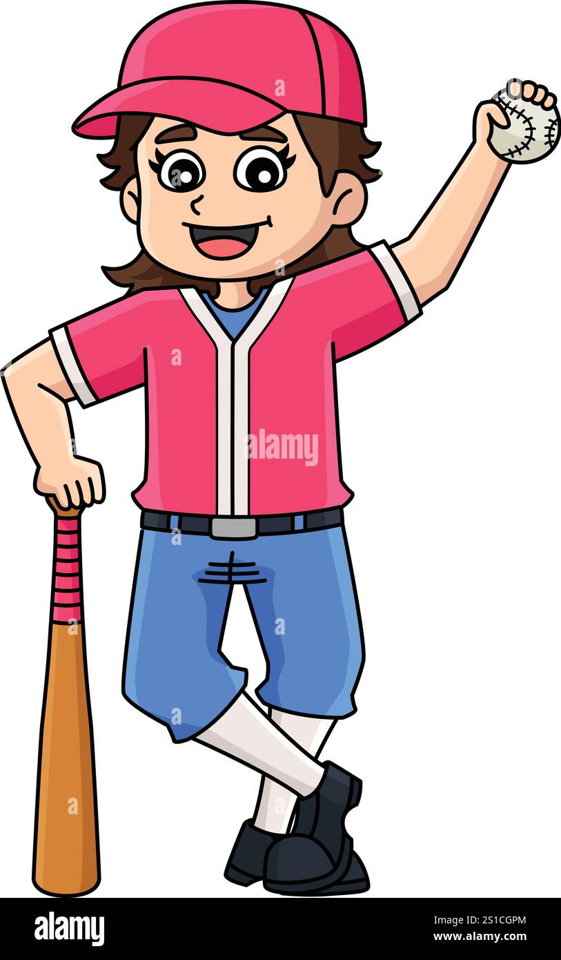 Female Baseball Player Cartoon Colored Clipart Stock Vector Image & Art ...