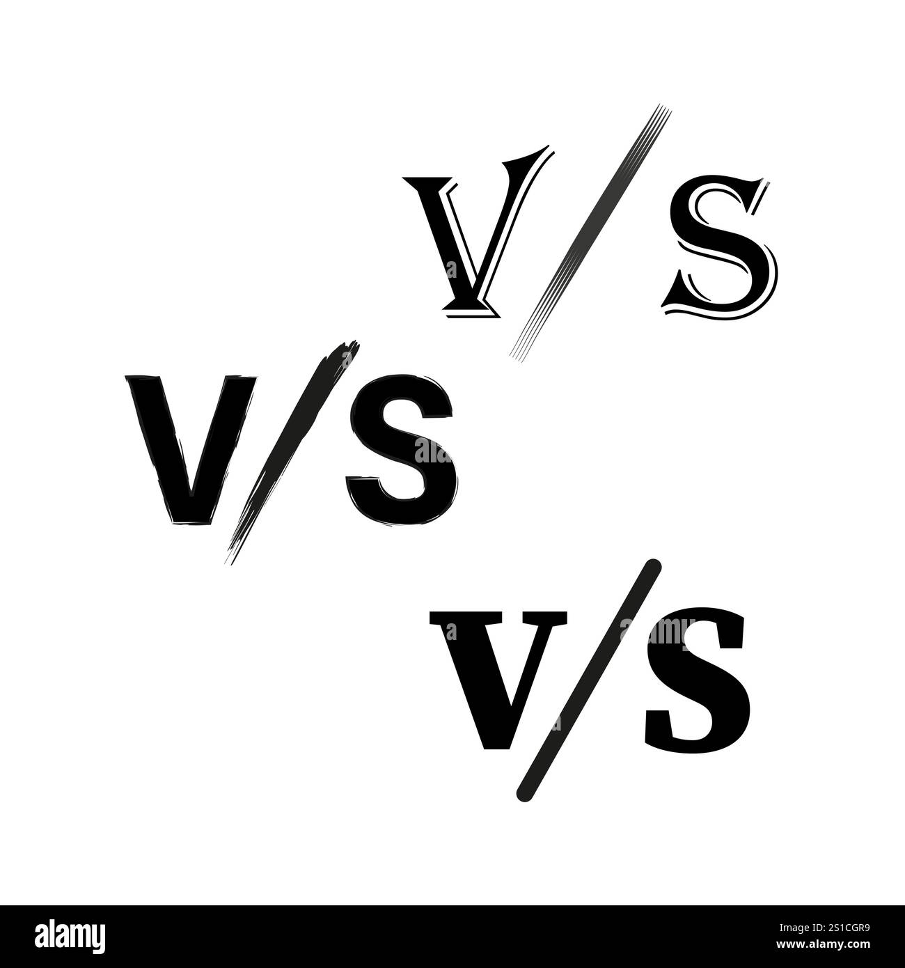 VS text elements. Comparison typography symbol. Black and white ...