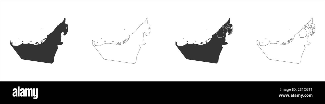 United Arab Emirates set of three maps - solid map, outline map and map ...