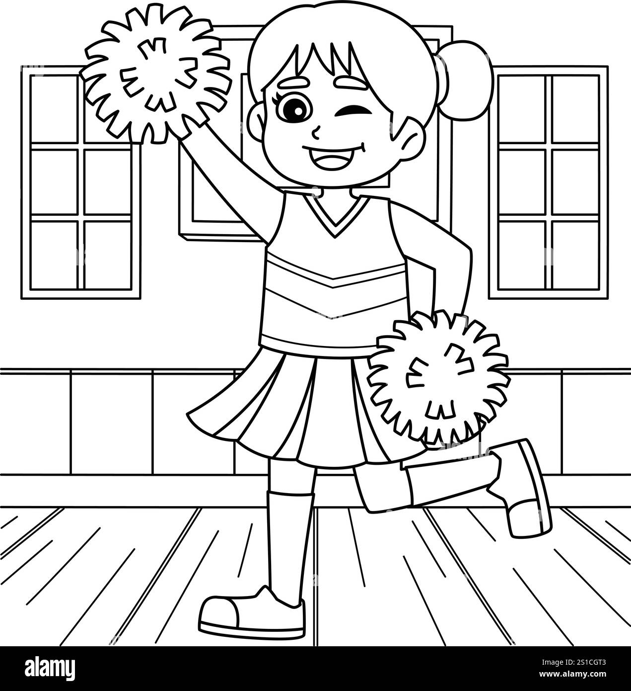 Cheerleading Female Cheerleader Dancing Coloring Stock Vector Image ...