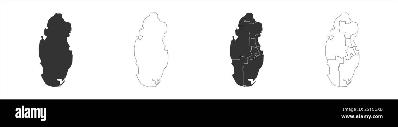 Qatar set of three maps - solid map, outline map and map highlighting ...