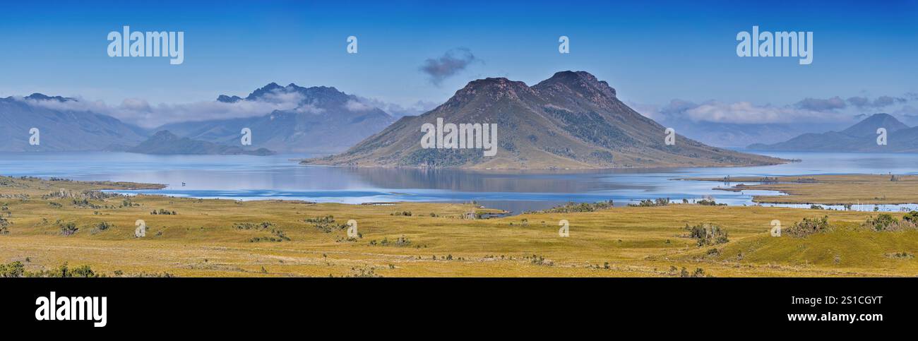 Landscape view of Lake Pedder and peaks from Mount Eliza on the Mount ...