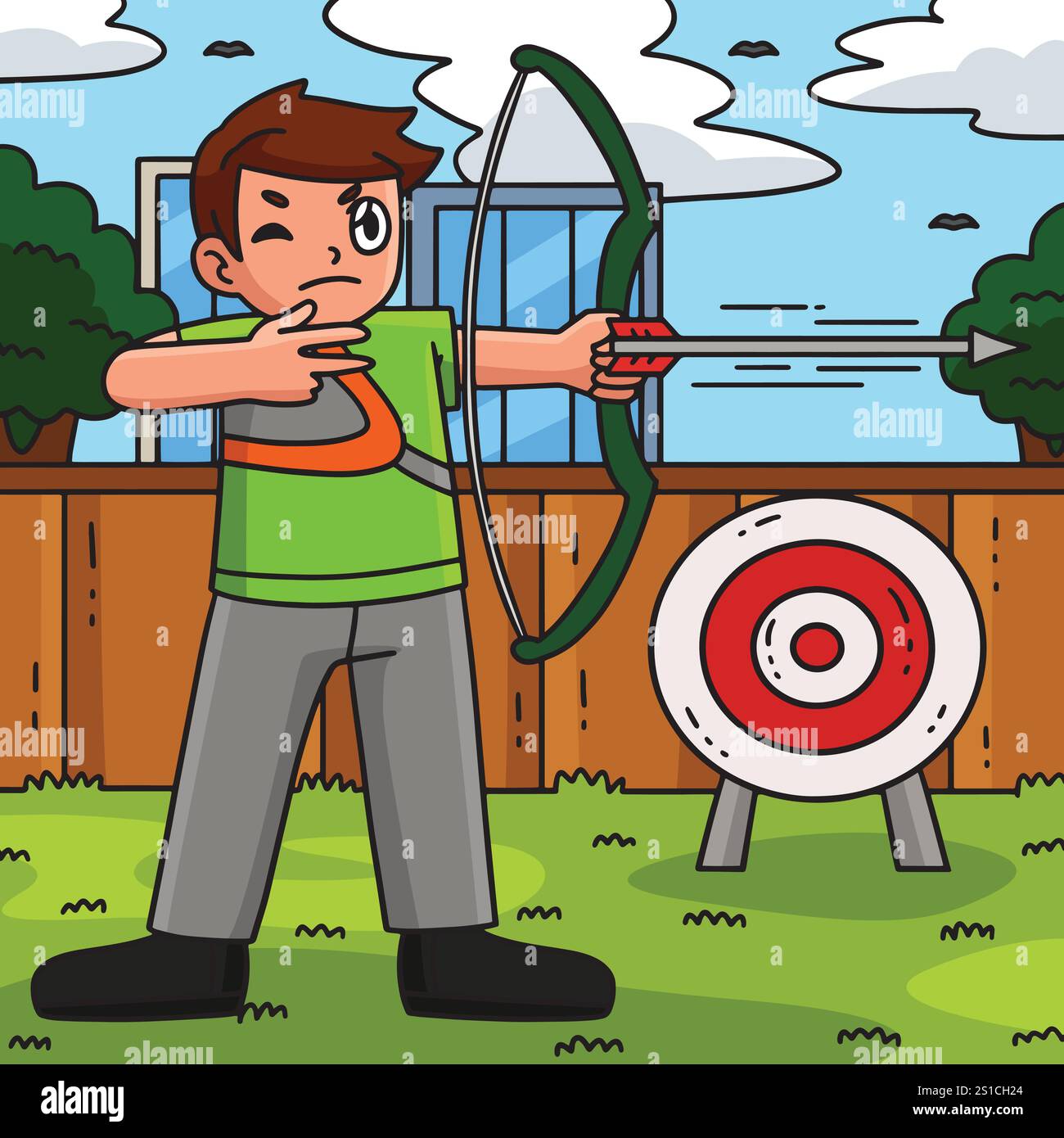 Archery Archer Shooting Arrow Colored Cartoon Stock Vector Image & Art ...