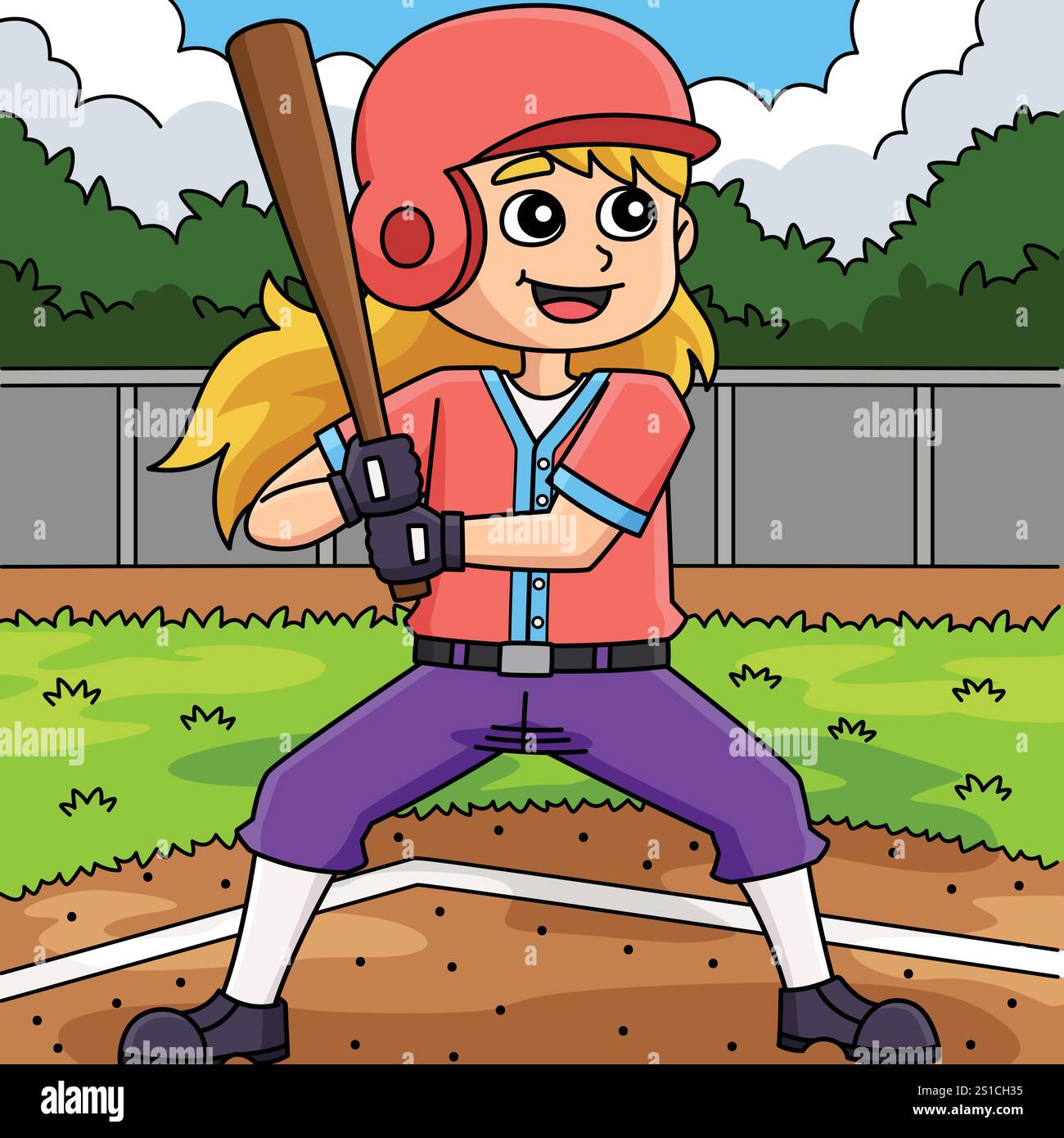 Female Baseball Batter Colored Cartoon Stock Vector Image & Art - Alamy