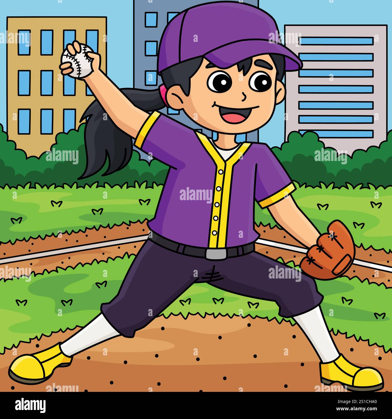 Female Baseball Pitcher Colored Cartoon Stock Vector Image & Art - Alamy