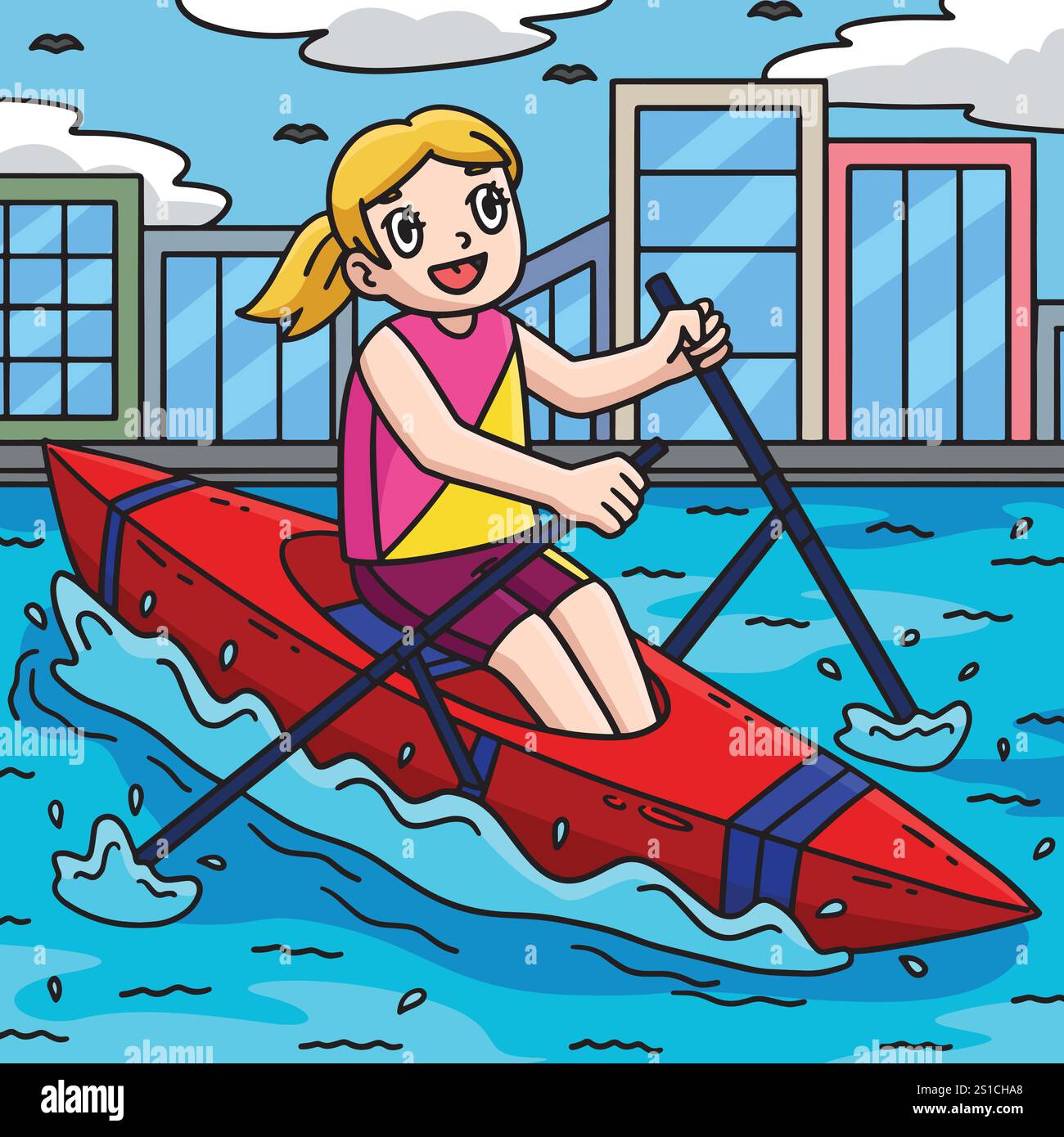 Rowing Oarswoman Colored Cartoon Illustration Stock Vector Image & Art ...