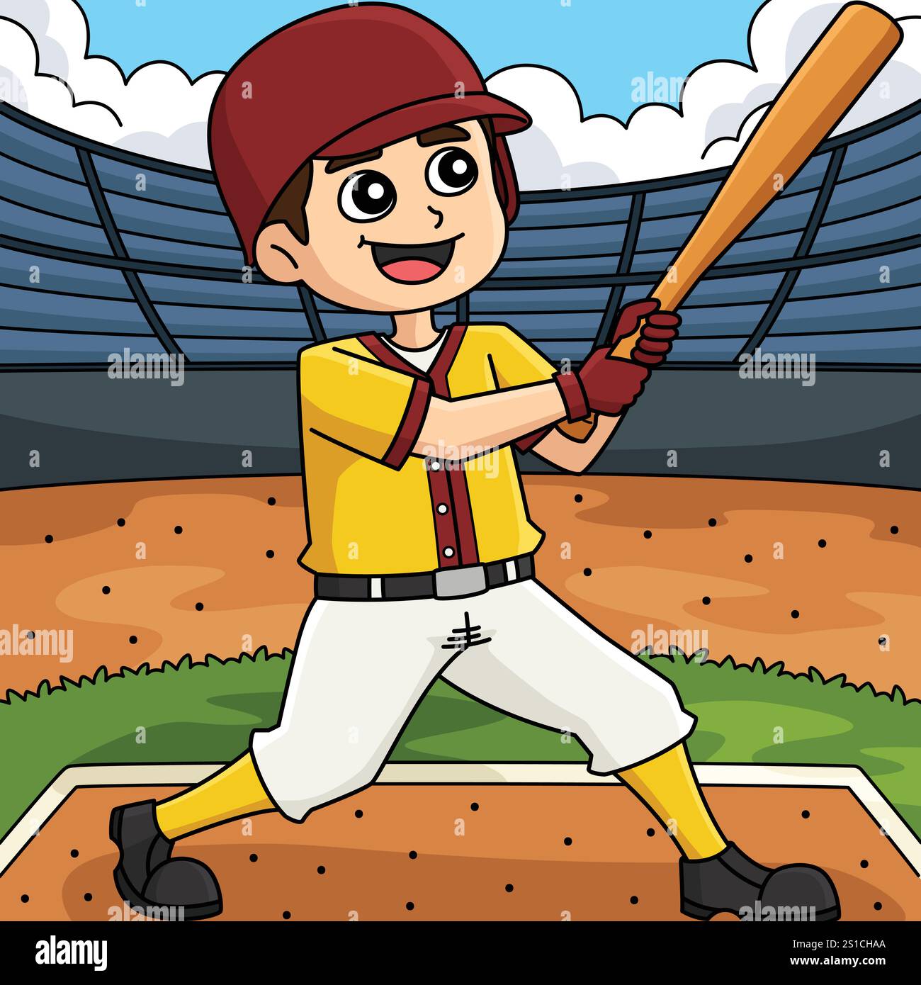Baseball Batter Colored Cartoon Illustration Stock Vector Image & Art ...