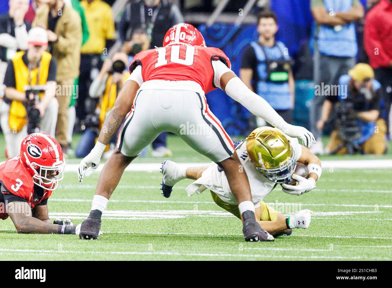 New Orleans, Louisiana, USA. 02nd Jan, 2025. Notre Dame wide receiver Jordan Faison (6) dives ...