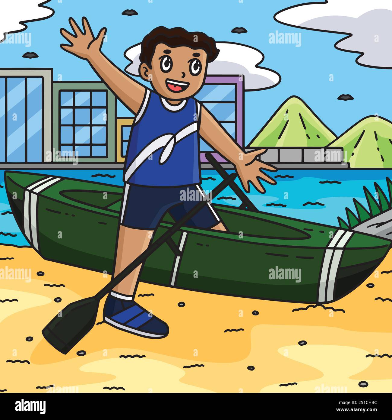 Rowing Oarsman Going in the Boat Colored Cartoon Stock Vector Image ...