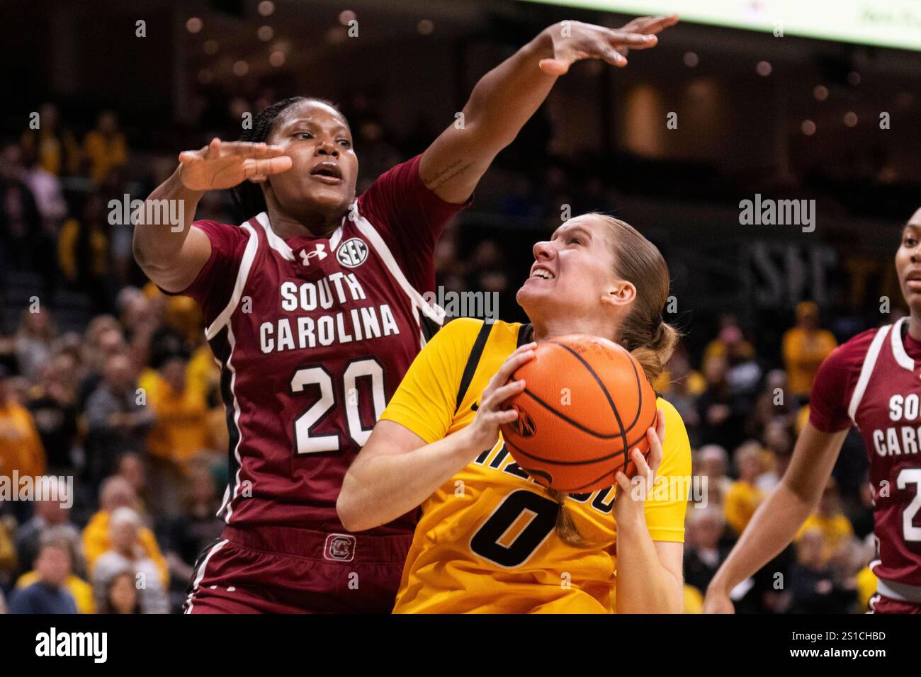 South Carolina's Sania Feagin (20) tries to block the shot of Missouri ...