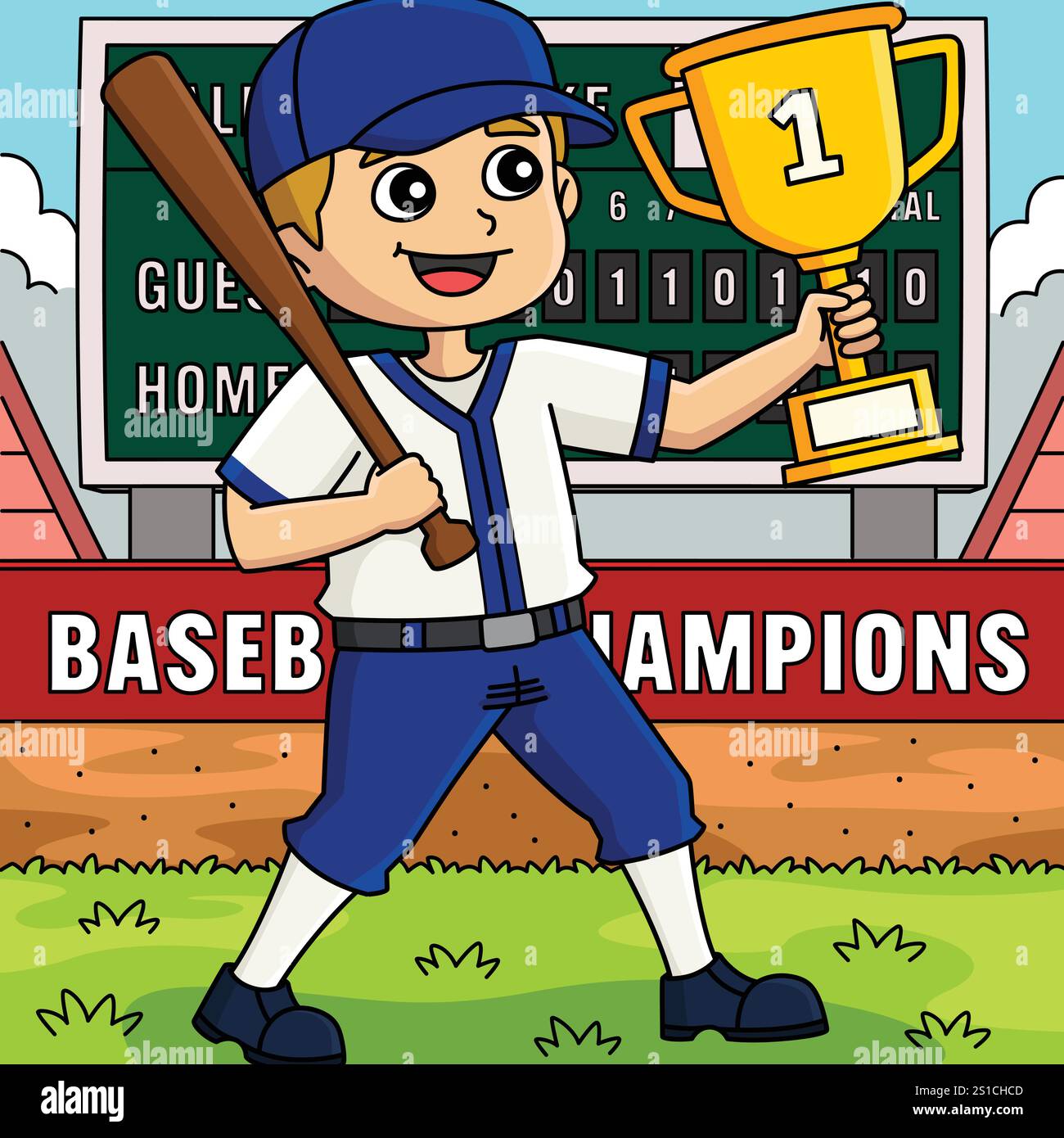 Baseball Player with Championship Trophy Colored Stock Vector Image ...