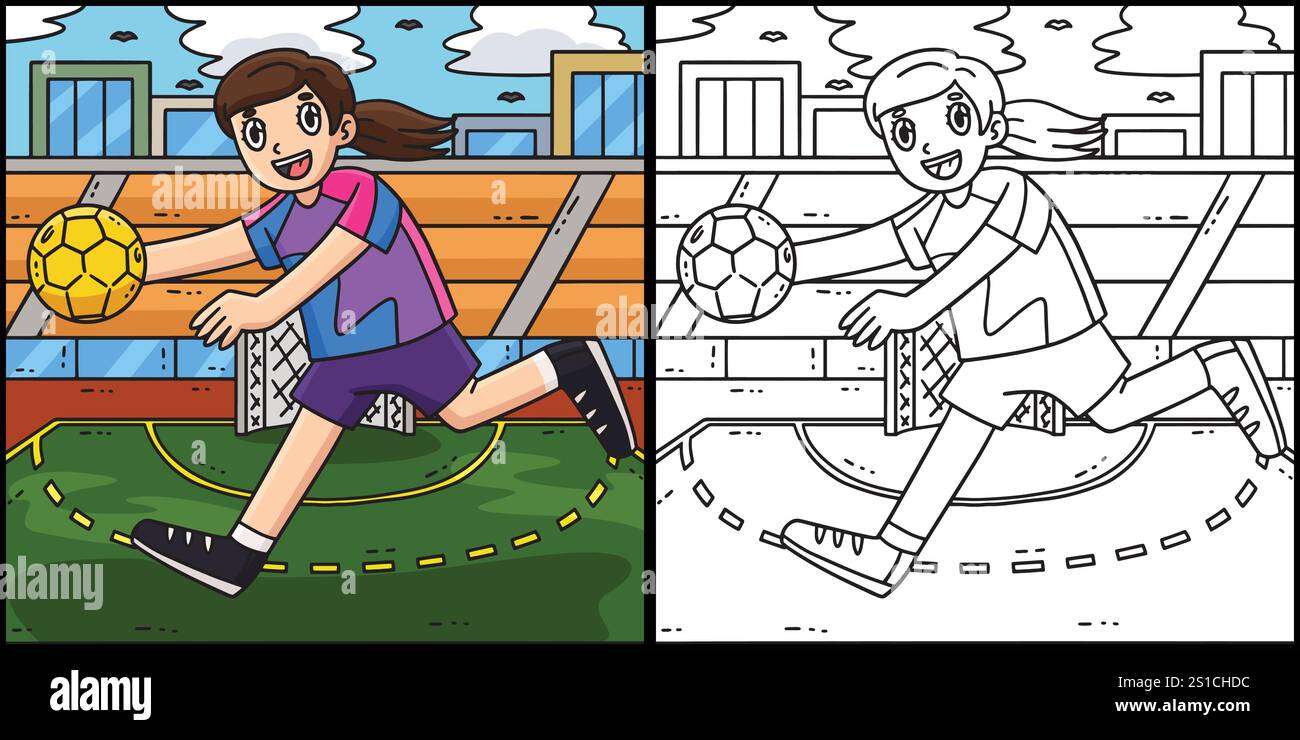 Female Handball Player Running a Ball Illustration Stock Vector Image ...