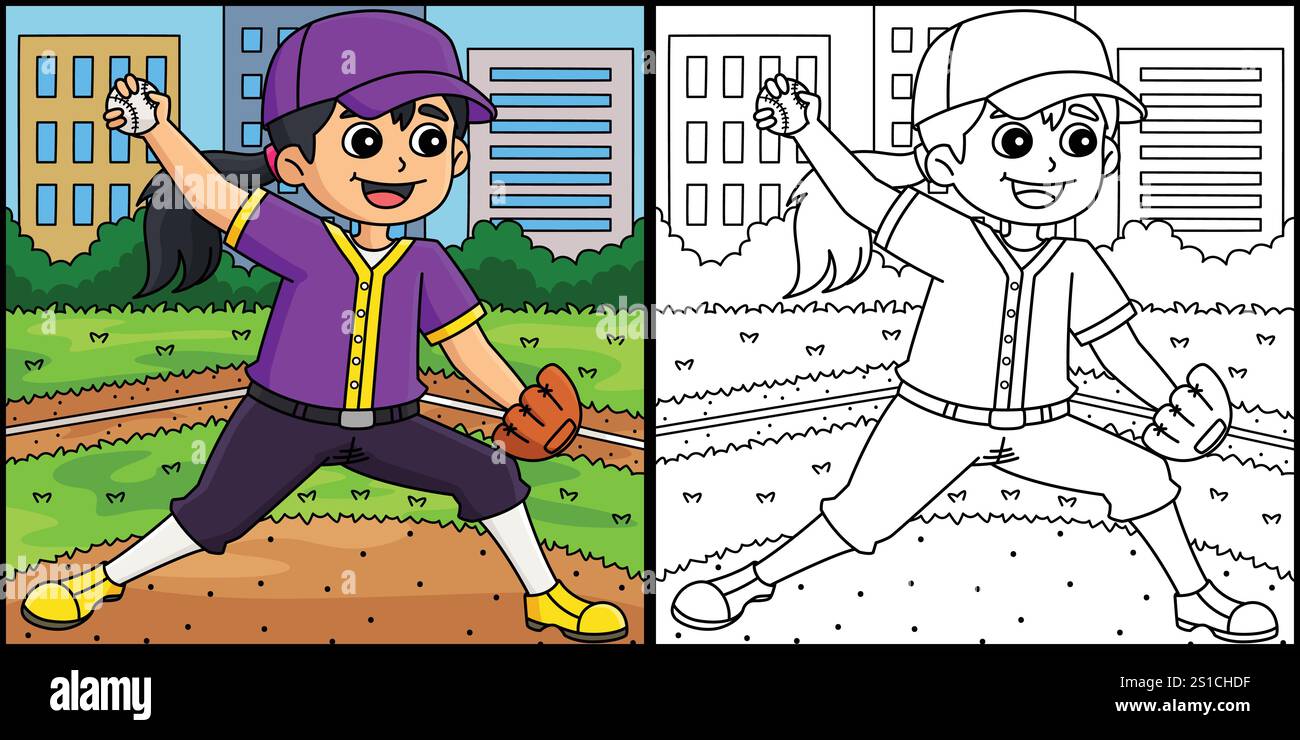 Female Baseball Pitcher Coloring Page Illustration Stock Vector Image ...