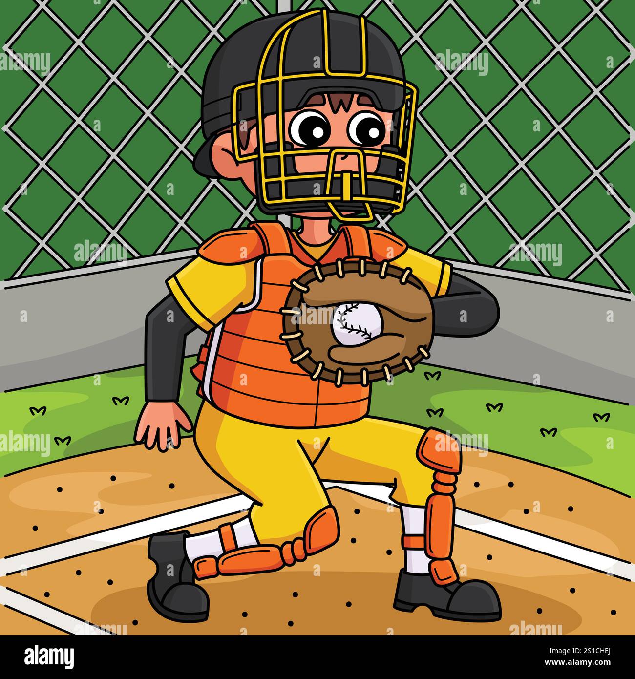 Baseball Catcher Colored Cartoon Illustration Stock Vector Image & Art ...