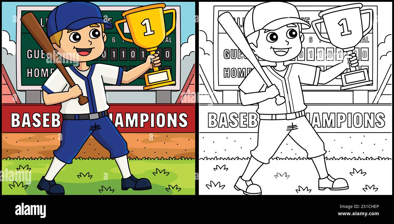 Baseball Player Championship Trophy Illustration Stock Vector Image ...