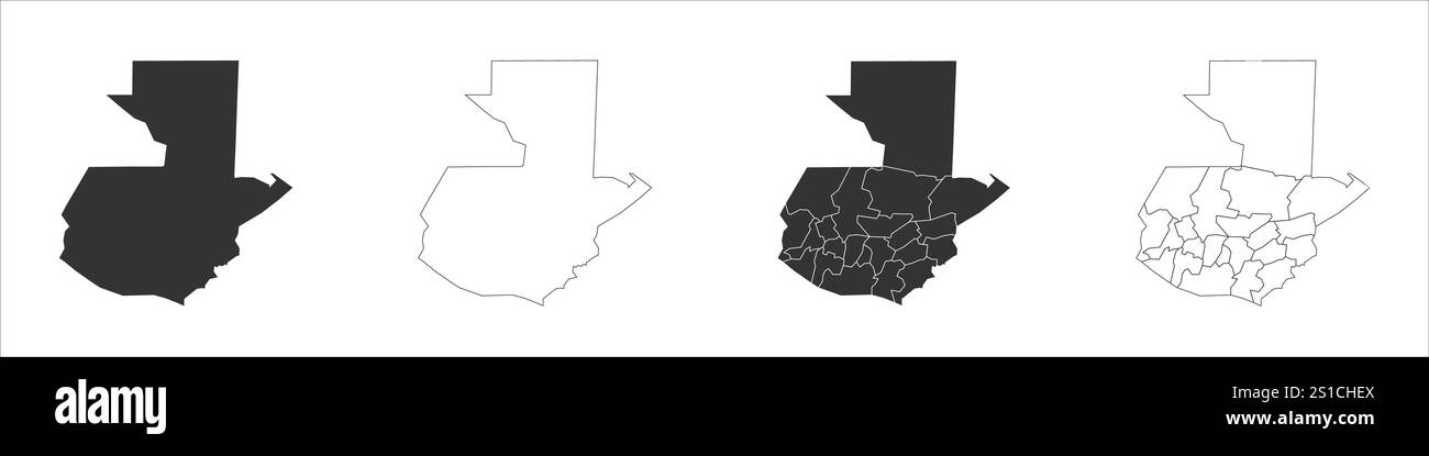 Guatemala set of three maps - solid map, outline map and map highlighting administrative ...