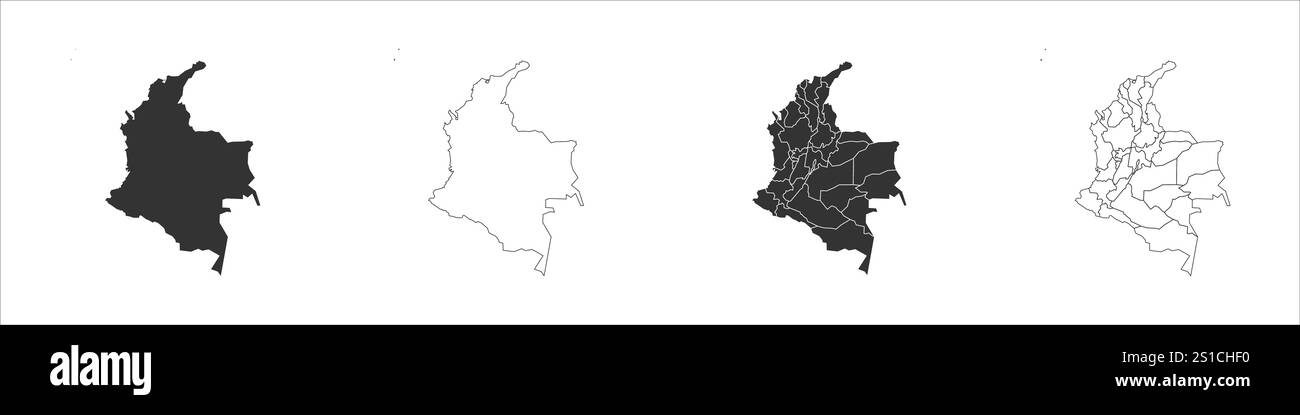 Colombia set of three maps - solid map, outline map and map ...