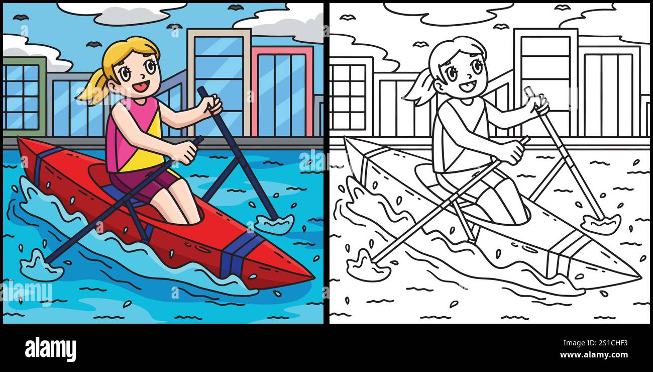 Rowing Oarswoman Coloring Page Illustration Stock Vector Image & Art ...