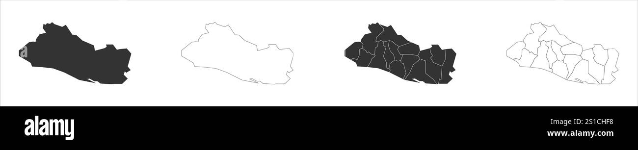 El Salvador set of three maps - solid map, outline map and map highlighting administrative ...