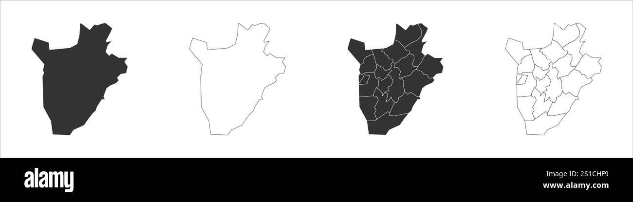 Burundi set of three maps - solid map, outline map and map highlighting ...