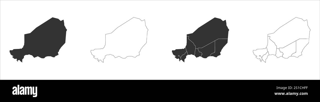Niger set of three maps - solid map, outline map and map highlighting administrative divisions ...