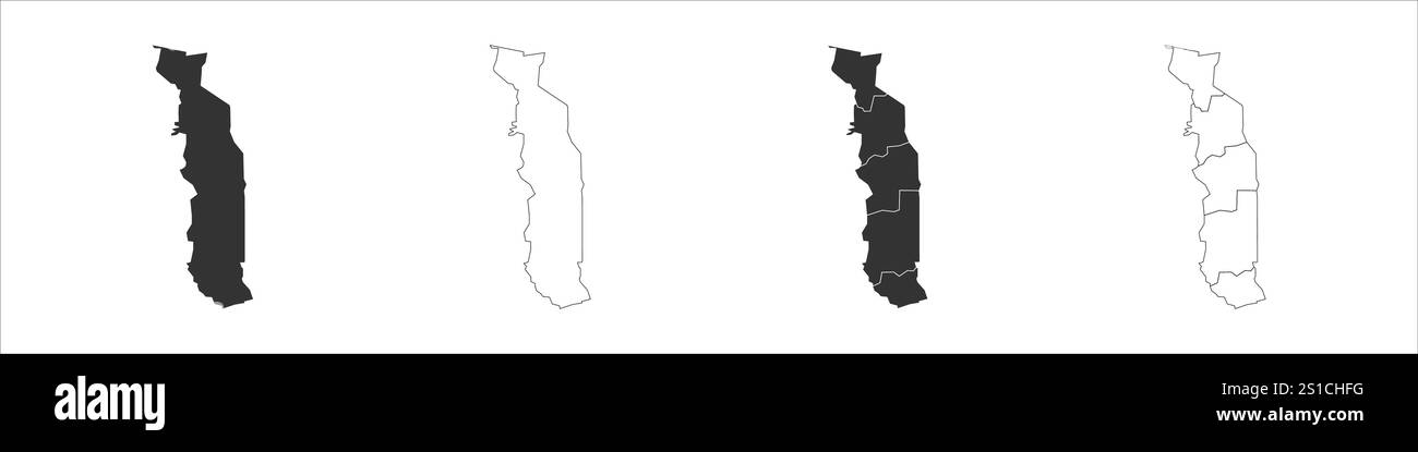 Togo set of three maps - solid map, outline map and map highlighting ...