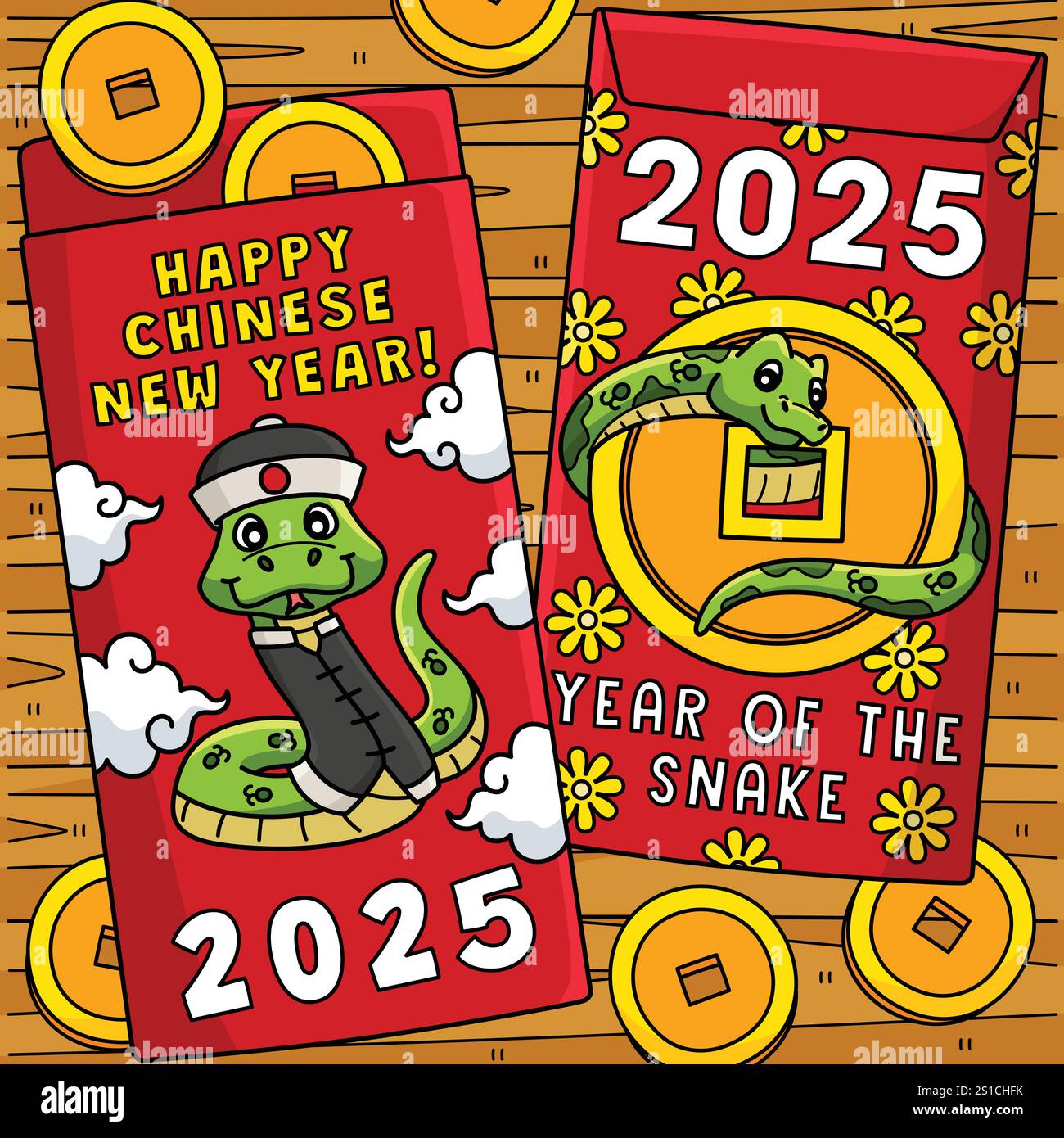 Year of the Snake Ang Pao Colored Cartoon Stock Vector Image & Art - Alamy