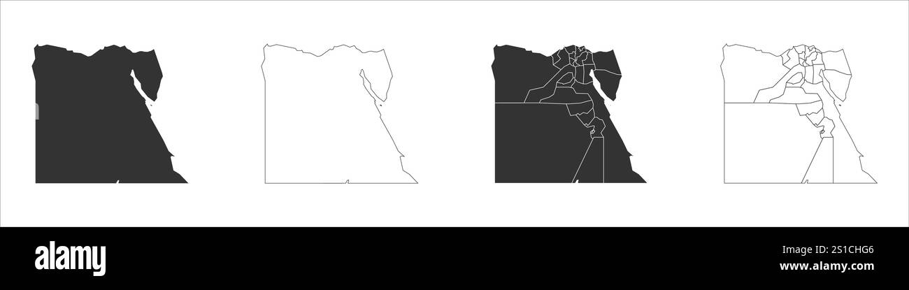 Egypt set of three maps - solid map, outline map and map highlighting administrative divisions ...