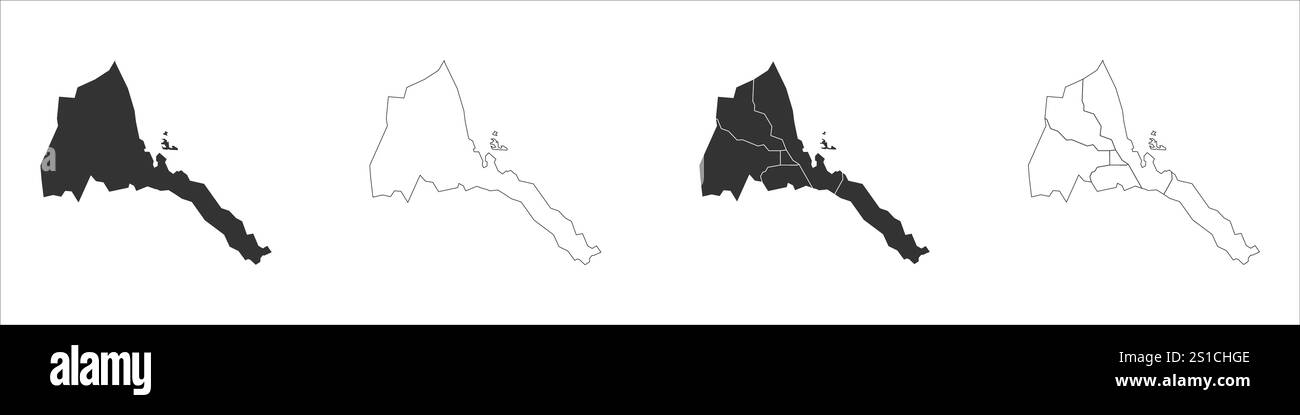 Eritrea set of three maps - solid map, outline map and map highlighting ...