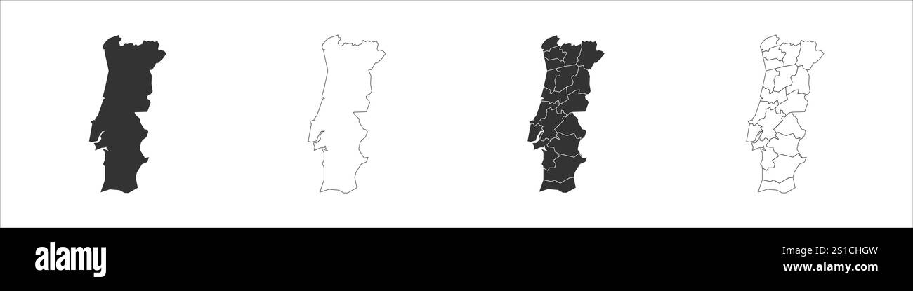 Portugal set of three maps - solid map, outline map and map ...
