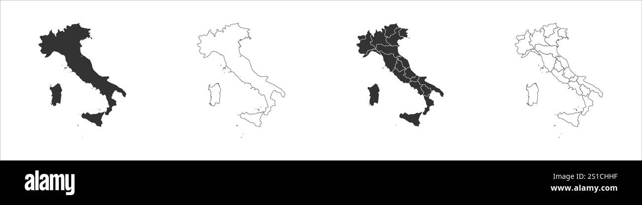 Italy set of three maps - solid map, outline map and map highlighting ...