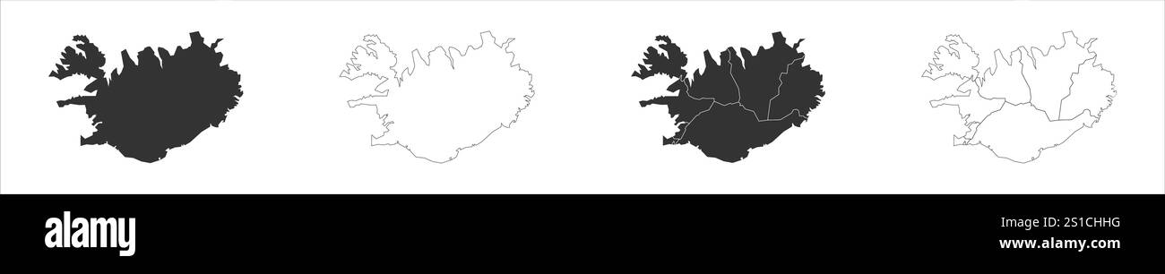 Iceland set of three maps - solid map, outline map and map highlighting ...