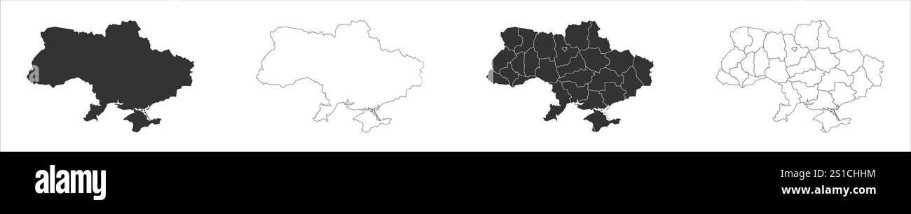 Ukraine set of three maps - solid map, outline map and map highlighting ...
