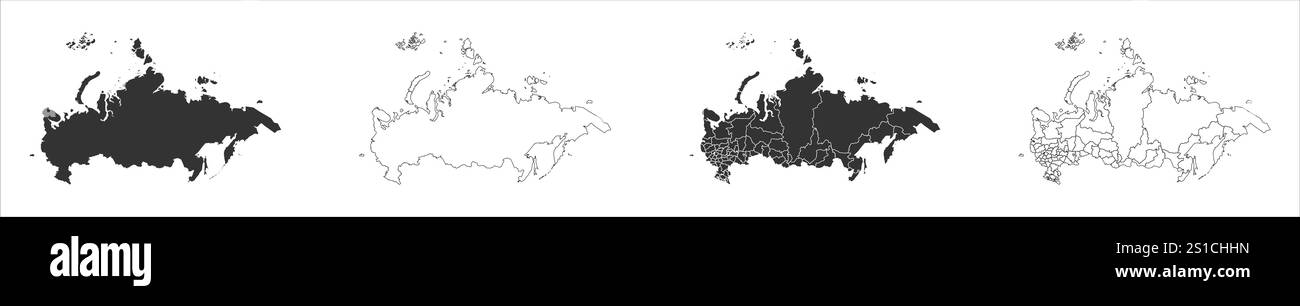 Russia set of three maps - solid map, outline map and map highlighting ...