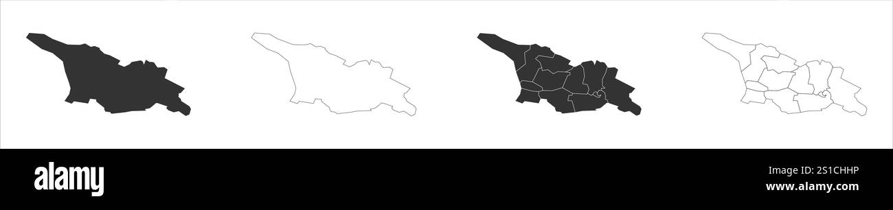 Georgia set of three maps - solid map, outline map and map highlighting administrative divisions ...