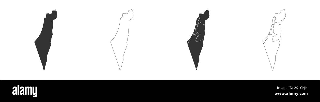 Israel set of three maps - solid map, outline map and map highlighting administrative divisions ...