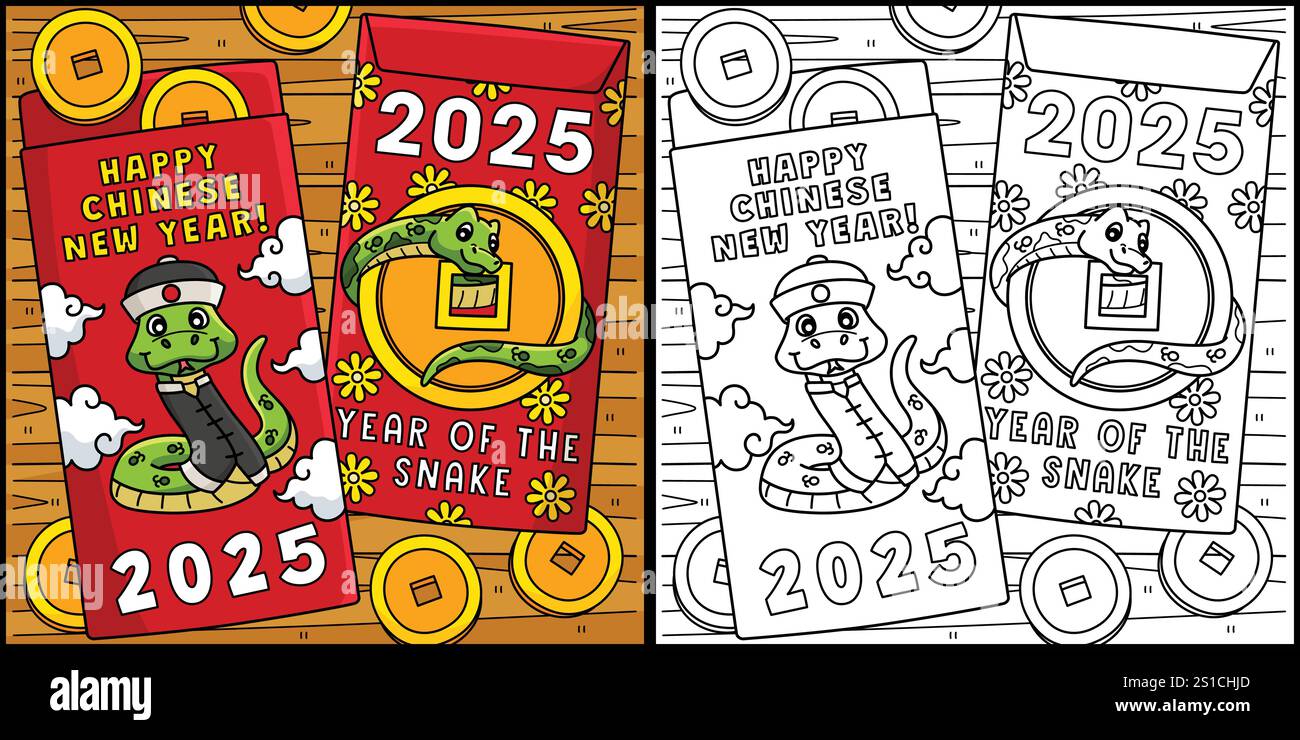 Year of the Snake Ang Pao Coloring Illustration Stock Vector Image ...